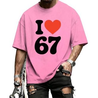 Generic Six Seven Shirt I Love 67 T-shirt imprimé drôle Meme Mode T-shirts décontractés col rond été tendance chemise streetwear quotidien, rose foncé, XXL
