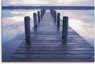 Paul Sinus Art 120x80cm Leinwandbild auf Keilrahmen Deutschland See Holzsteg D&auml;mmerung Wandbild auf Leinwand als Panorama