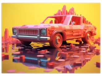 Wallario Rutschfester, Teppich mit Motiv - Fußmatte Pixelauto, Größe 50 x 70 cm - flachgewebt