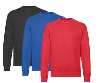 Fruit Of The Loom Herren Classic Set In Sweat, 3 Pack Sweatshirt, 1x Schwarz + 1x Rot + 1x Royal + 1 HL Kauf Notizblock, 3XL (3er Pack)