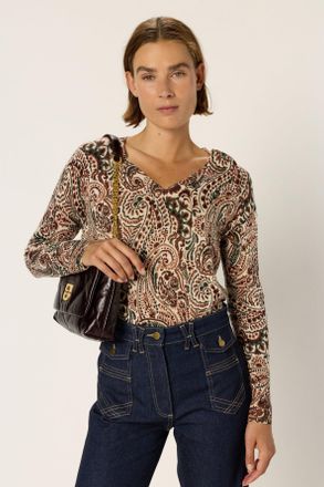 Gerard Darel Pull V imprim&eacute; en laine fine - EMME - Naturel