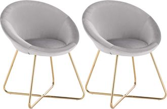 Woltu Esszimmerstühle 2er Set Küchenstuhl Polsterstuhl Skandinavisch Design Wohnzimmerstuhl Sessel Schminktisch Stuhl, Sitzfläche aus Samt, Goldene Metallbe