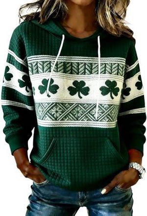 Generic Sweat &agrave; capuche pour la Saint-Patrick pour femme Motif tr&egrave;fle, vert olive, XXL