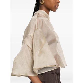 Max Mara Womens Silk Short-Sleeve Shirt Beige Neutrals