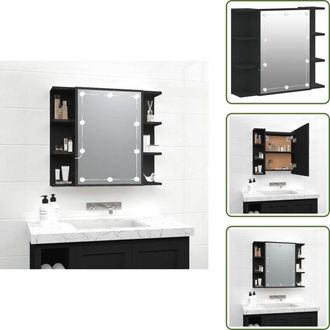vidaXL The Living Store - Spiegelschrank mit led Schwarz 70x16,5x60 cm - Spiegelschrank - led Beleuchtung - Badezimmerm&ouml;bel - Holzwerkstoff - Schwarzer