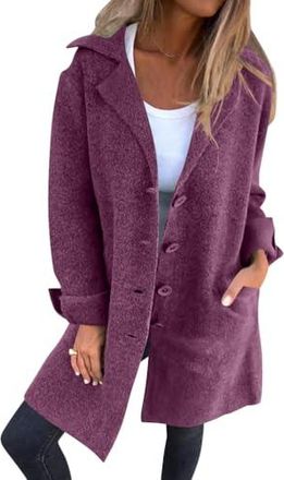 TOMWELL Manteau Femme Col Rabattu Manches Longues Cardigan Blouson Revers Veste Chaud Jacket Couleur Unie Trench Coat Manteau Outwear Automne Hiver A Violet 3