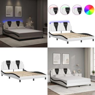 vidaXL Cadre de lit avec LED sans matelas blanc et noir 140x190 cm - Cadre De Lit - Lit Design - Lit Avec Éclairage Led - Tête De Lit Capitonnée