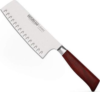 Burgvogel Natura Line, Chinesisches Kochmesser Holzgriff, rot satiniert, geschmiedet, 17 cm, Chai Dao mit Kullenschliff, rostfrei, Made in Germany