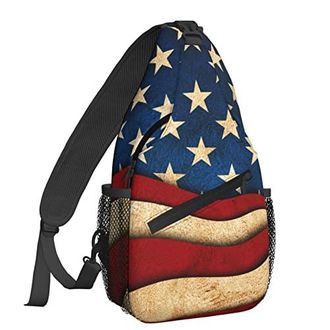 Generic Drapeau Am&eacute;ricain Vintage Sac Poitrine Multifonctionnel Sling Bag Pratique Sac Banane Pour Shopping Randonn&eacute;e Quotidien