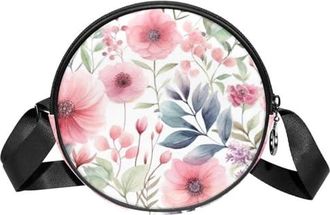 Generic Petit sac &agrave; bandouli&egrave;re circulaire pour femme, motif feuilles florales, sac &agrave; dos avec fermeture &eacute;clair, bretelles r&eacute;glables, sac &agrave; main rond d&eacute;contra