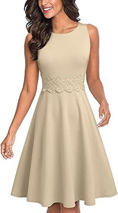 Homeyee Robe de Cocktail au Genou brodée Florale sans Manches à col Ras du Cou pour Femme UKA079 (XXL, Abricot)