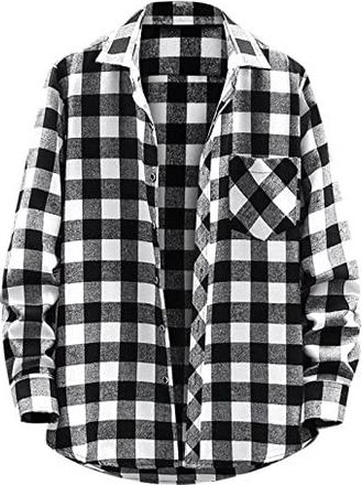 Generic Chemise &agrave; carreaux &agrave; manches longues pour homme, chemise boutonn&eacute;e &agrave; carreaux pour homme, chemise classique d&eacute;contract&eacute;e et confortable, haut essentie