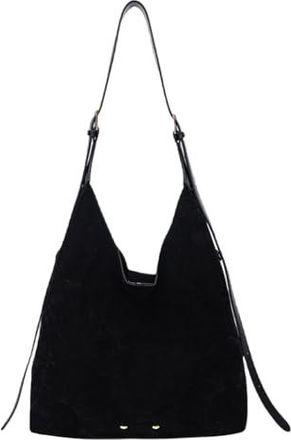 Generic Sac fourre-tout r&eacute;tro en daim pour femme, grand sac &agrave; main &agrave; bandouli&egrave;re souple, style vintage, voyage, shopping, travail, Noir, m