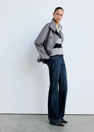 Mango Pull-over rayures col polo gris chin&eacute; moyen - Femme - XXS - MANGO
