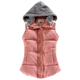 Generic Gilet dhiver pour femme - Veste matelass&eacute;e sans manches - Capuche amovible - Veste dext&eacute;rieur avec poches, rose, XXL