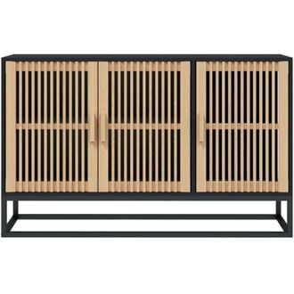 Les Tendances Petit buffet en bois naturel 3 portes et pieds en m&eacute;tal noir 105cm - Mod&egrave;le Bolivia-Noir