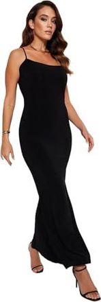 Trendyol Robe Longue Droite avec Bretelles pour Femme, Noir, XL