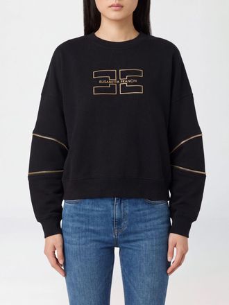 Elisabetta Franchi Sweatshirt &agrave; col rond en coton avec logo brod&eacute; contrastant