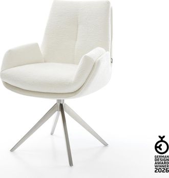 DELIFE Drehstuhl Clea-Flex Boucl&eacute; Soft Beige Kreuzgestell breit Edelstahl 360&deg; drehbar Wippfunktion, Esszimmerst&uuml;hle