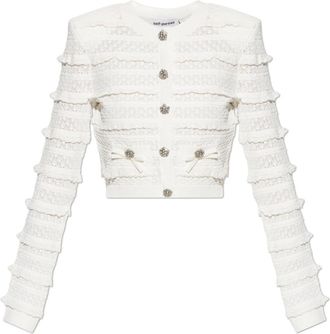 Self Portrait Femme, Pulls, Blanc, Taille: 40 FR Cardigan avec Inserts en Dentelle
