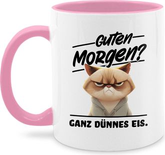 Shirtracer Tasse Tassen 325ml - Statement - Guten Morgen Ganz dünnes Eis Katzenmotiv I Lustiges Guten Morgen Geschenk Katzenliebhaber I Morgenmuffel Geschenk Spr