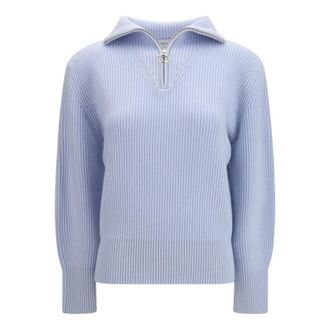 Forte_Forte Pull en laine et cachemire &agrave; demi-zip - Femme - Pulls - Bleu - Taille: 38 FR