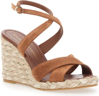 Stuart Weitzman Womens Wedge Sandals Aliyssa Brown Calf Leather