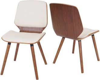 Hhg 2x Chaise de salle &agrave; manger 094, bois courb&eacute;, r&eacute;tro, aspect noyer, similicuir cr&egrave;me
