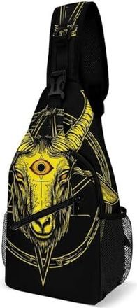 Generic Sacoche Tactique Logo satanique Aazazel Storm Goat Pentagramme Or Noir Casual Sling Sac &agrave; Bandouli&egrave;re Durable Crossbody Bag pour &eacute;cole Cyclisme Randon