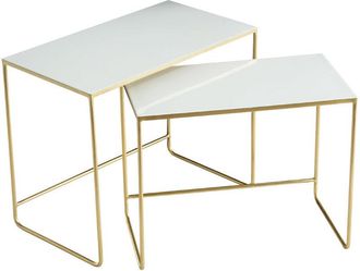 Miliboo Miliboo - Tables basses gigognes rectangulaires design blanc et métal doré (lot de 2) wess