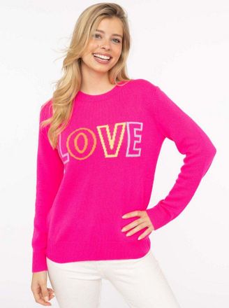 Zwillingsherz Kaschmirpullover LOVE wording Rundhals, mit LOVE Aufschrift in Neonfarbe