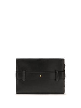 Balmain Womens Anthem Leather Clutch Noir Lamb Ovis Aries Clutches