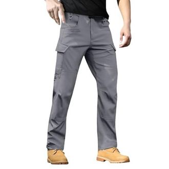 Generic Pantalon cargo pour homme - Pantalon de travail tactique militaire - Coupe ample - &Eacute;lastique - Avec plusieurs poches - L&eacute;ger et respirant, gris, 4XL