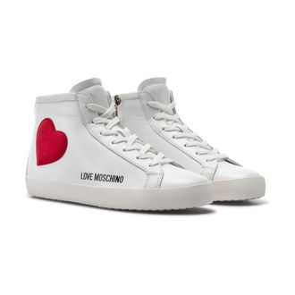 Love Moschino Femme, Chaussures, Blanc, Taille: 35 EU Baskets en cuir blanc