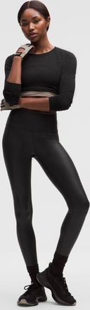 lululemon Wunder Train Leggings mit hohem Bund Foil für Frauen - 64 cm - Größe 10 in Matte Black Foil