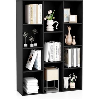 Costway Biblioth&egrave;que &agrave; 11 Cubes, &Eacute;tag&egrave;re avec Compartiments Ouvertes, Meuble de Rangement pour Salon, Chambre, Bureau, 24 x 74 x 106 cm, Noir