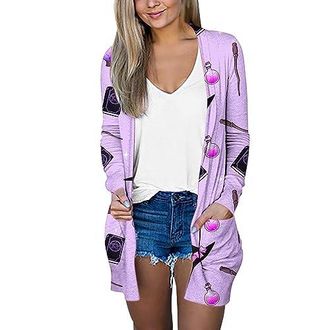 Generic Cardigans pour femme - Court - Rouge - Avec ouverture sur le devant et l&eacute;ger - Haut Duster d&eacute;contract&eacute; pour femme, lilas, XXL