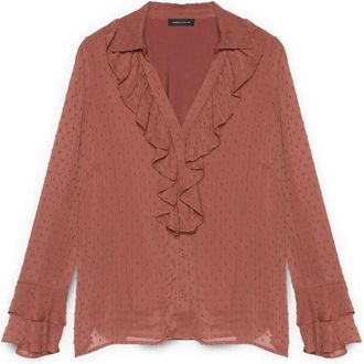 Fiorella Rubino Femme, Blouses et Chemises, Brun, Taille: 44 FR Blouse Plumetis &agrave; Volants