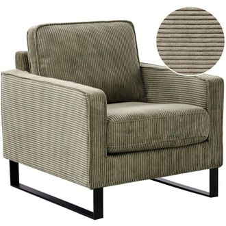 Beliani Sessel Gr&uuml;n Cord mit Schwarzen Edelstahlf&uuml;&szlig;en Dicke Polsterung Niedrige Armlehnen Retro Wohnzimmer Schlafzimmer Flur Ausstattung Sitzm&ouml;bel