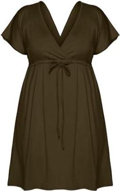 Generic Robe d&eacute;t&eacute; d&eacute;contract&eacute;e &agrave; manches courtes et col en V profond pour femme - Grande taille - Robe d&eacute;t&eacute; boh&egrave;me pour la plage, les vacances - Essentiels de