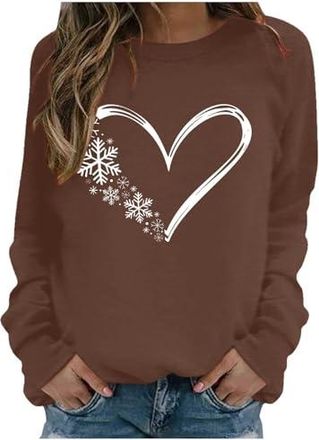 Generic 2026 Sweat-shirt &agrave; capuche d&eacute;contract&eacute; &agrave; manches longues et col rond pour la Saint-Valentin pour femme, caf&eacute;, S