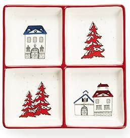 Excelsa Innsbruck Servierplatte mit 4 Fächern, 20 x 20 cm, Keramik, handbemalt