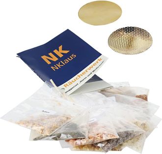 NKlaus 12tlg Set 10x R&auml;ucherwerk 1x R&auml;uchersieb 1x Pl&auml;ttchen Gold f&uuml;r Weihrauchbrenner 40719