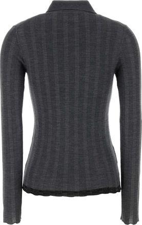 Prada Womens Grey Wool Blend Polo Shirt Ardesia+moro Exterior: Virgin Cotton Maglieria Sweater