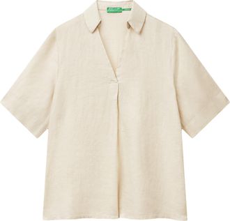 Benetton Damen Blusa 5bmldq0b6 Hemd, beige, Medium