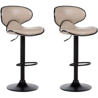 Beliani Lot de 2 Tabourets de Bar sans Accoudoir Modernes &agrave; Hauteur R&eacute;glable Tapiss&eacute;s de Cuir PU Beige Clair Conway II