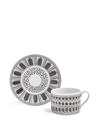 Fornasetti tasse et sous tasse imprim&eacute;es - Noir