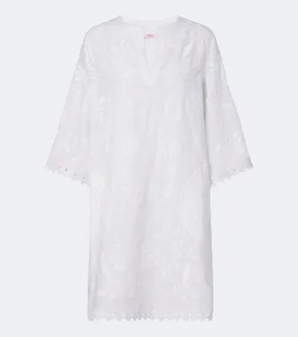 Eres Robe Aigue-Marine en lin &agrave; broderies