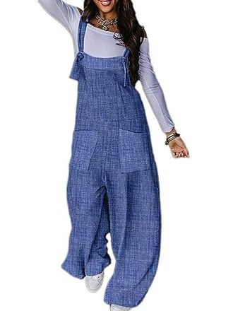 Onsoyours Salopette Femme R&eacute;glable Bretelles Ample Harem Sarouel Pantalon Poches Boho Imprim&eacute; sans Manches Stretch Combinaison Chic Casual Jumpsuit Couleur Unie