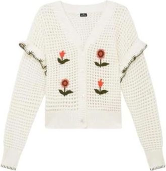 Paul Smith Femme, Pulls, Beige, Taille: 38 FR Cardigan au Crochet avec Fleurs Brod&eacute;s